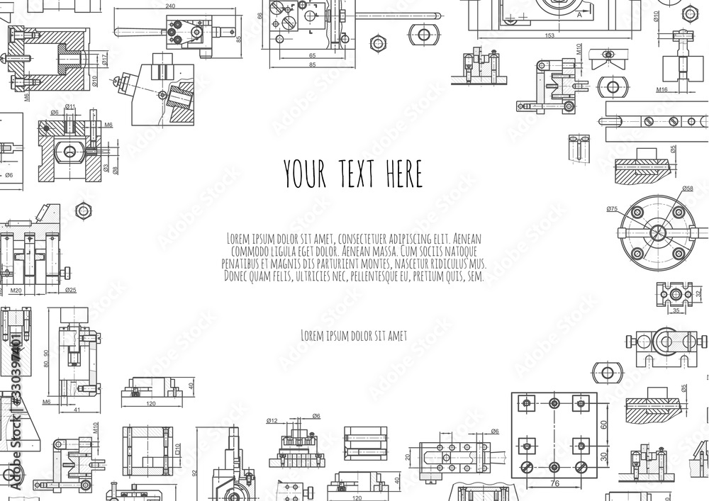 Engineering backgrounds. Mechanical engineering drawings. Cover. Banner ...