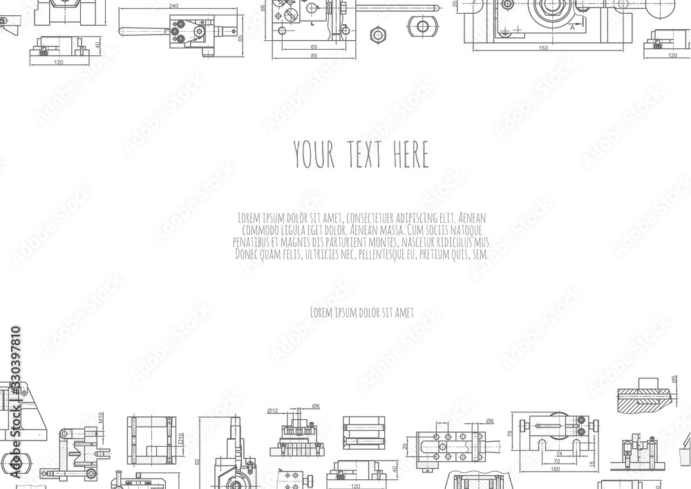 Technical drawing background . Mechanical Engineering drawing. Engine ...