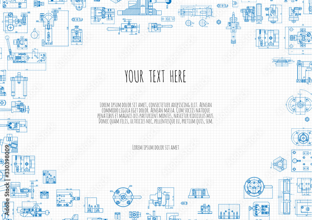 Technical drawing background . Mechanical Engineering drawing. Engine ...