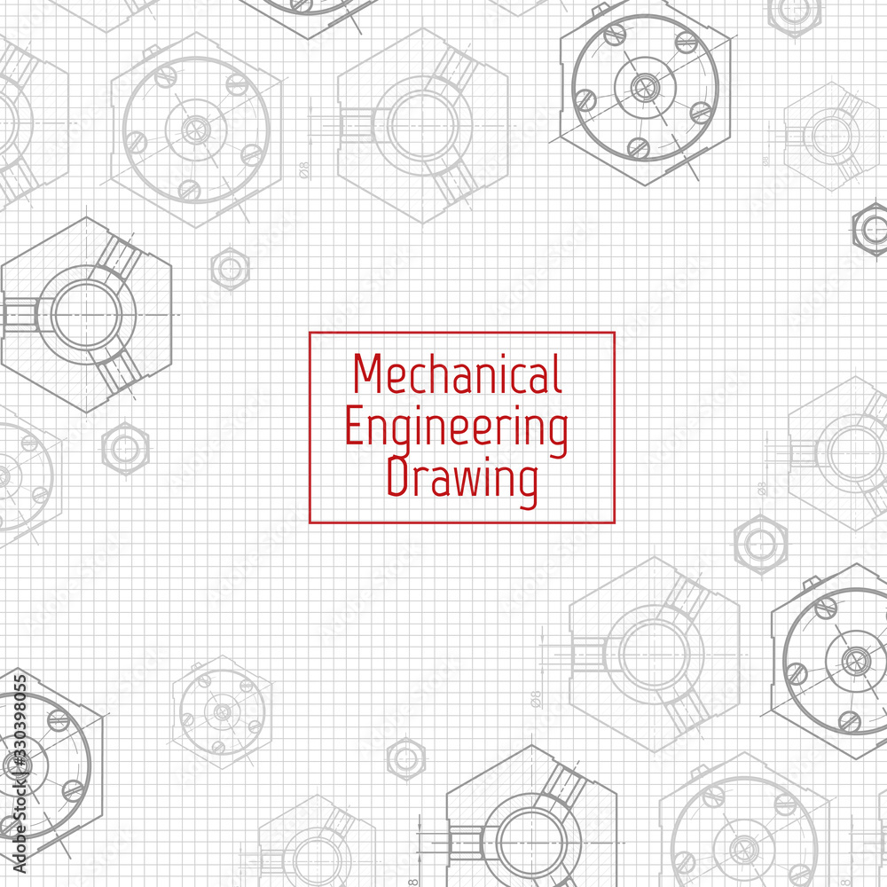 Technical drawing background . Mechanical Engineering drawing. Engine ...