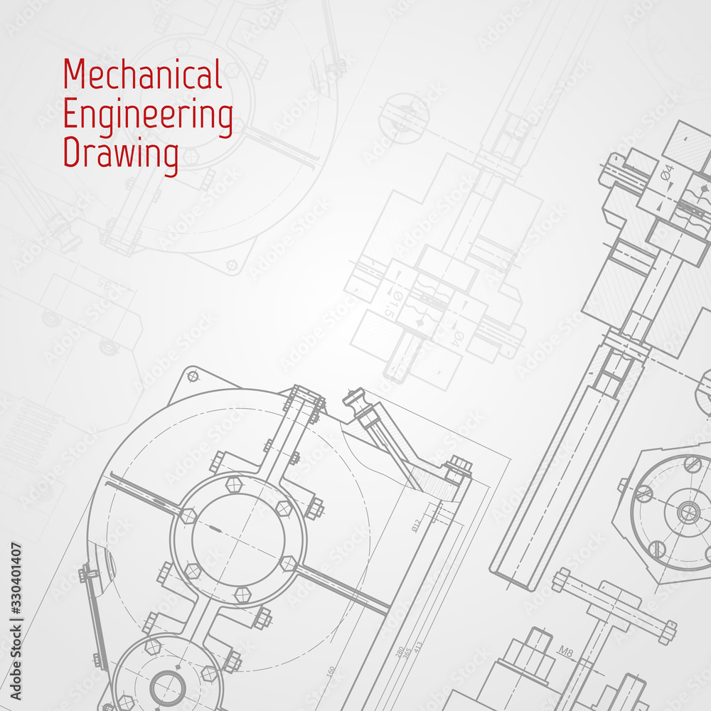 Technical drawing background . Mechanical Engineering drawing. Engine ...