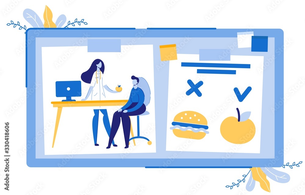 Dietician Doctor Giving Apple to Man Patient Flat Cartoon Vector ...