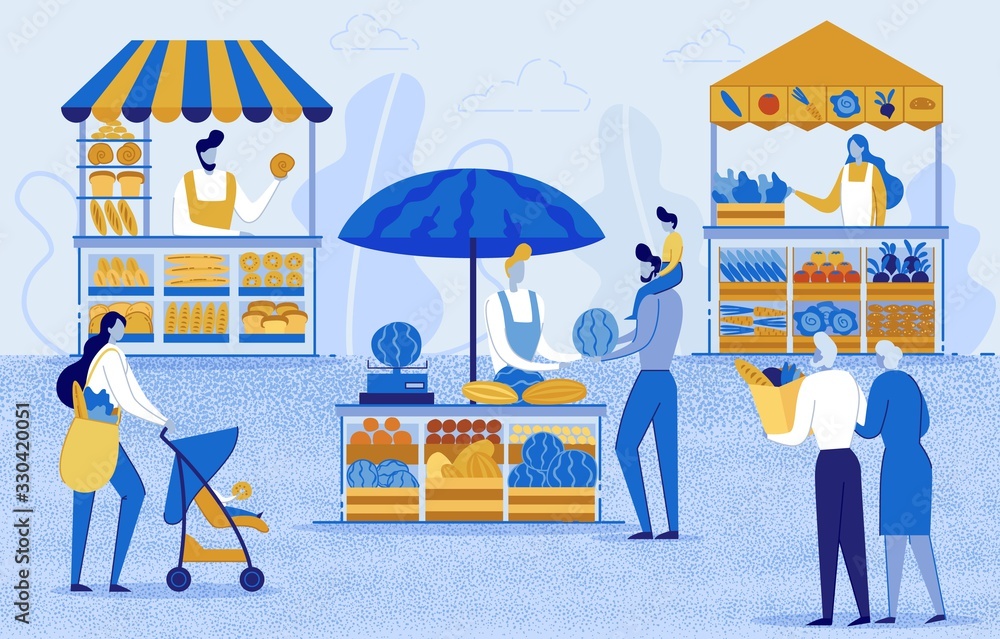 Farmers Working at Farm And Selling on Natural Organic Product Market ...