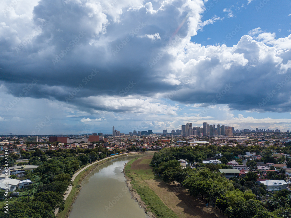 Scenic Panorama Aerial drone Picture of Marikina and Marikina River in ...
