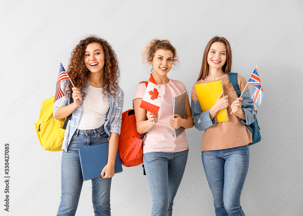Students of language school on light background Stock Photo | Adobe Stock