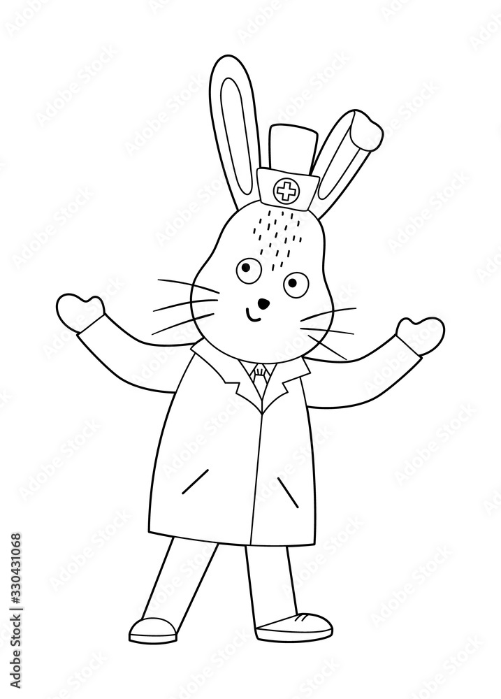 Vector outline animal doctor. Cute funny hare character. Medical ...