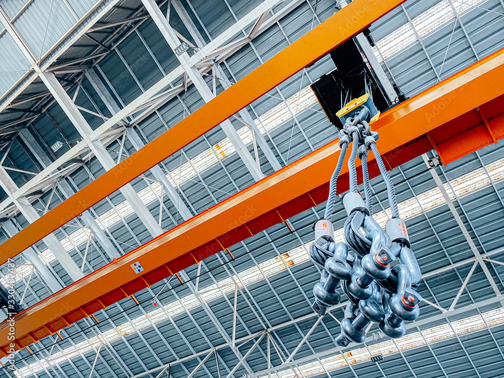 Overhead crane inside factory building. industrial background. Stock ...