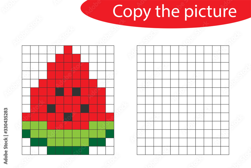 Copy the picture, pixel art, watermelon cartoon, drawing skills ...