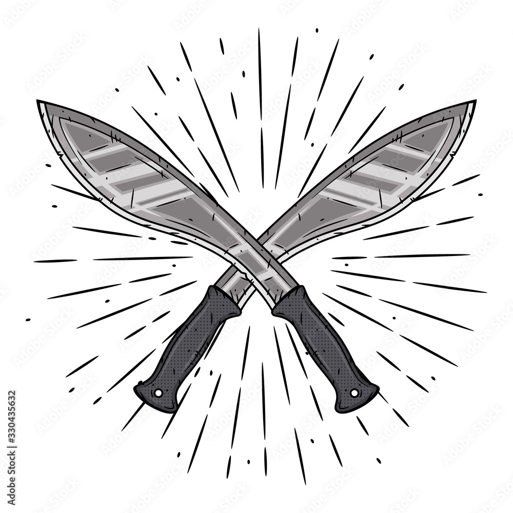 Crossed machetes. Hand drawn vector illustration with a crossed ...