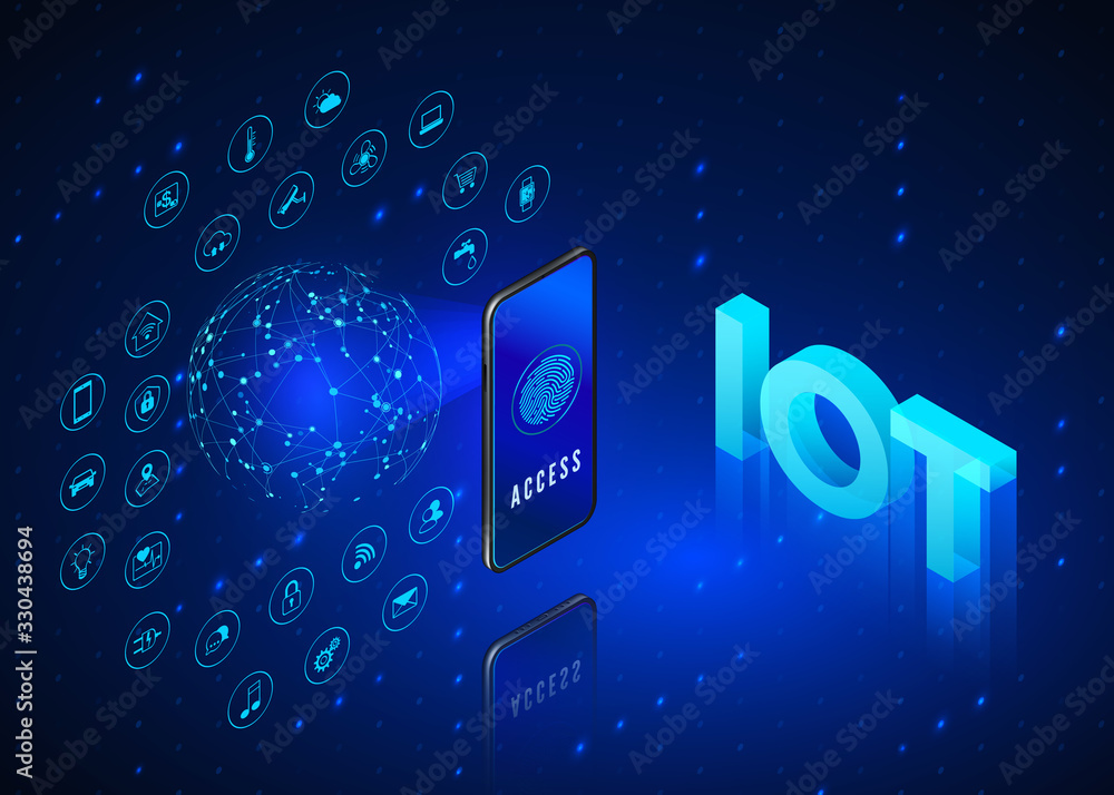 Internet of things concept. IOT isometric banner. Digital global ...