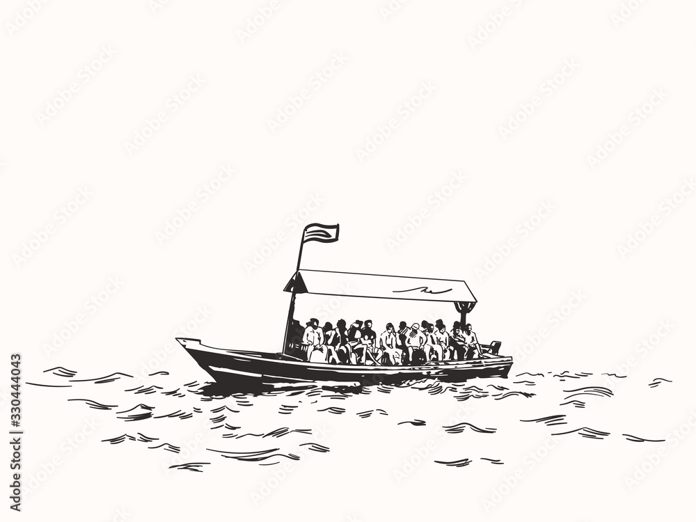 Sketch of traditional boat abra - local public transport on Dubai Greek ...