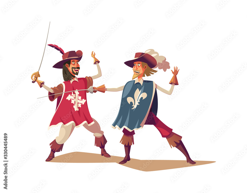Two musketeers fighting isolated on white background Stock Vector ...