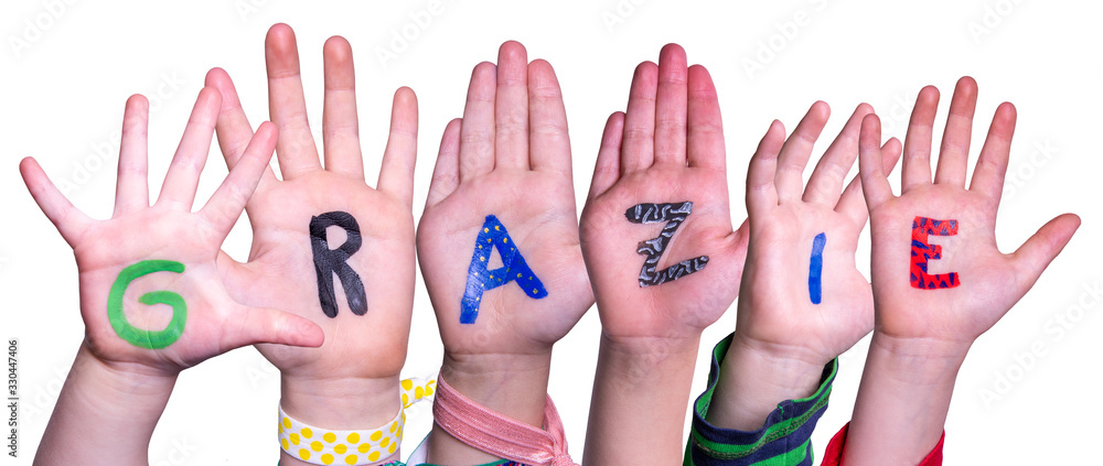 Children Hands Building Colorful Italian Word Grazie Means Thank You ... Children Hands Building Colorful Italian Word Grazie Means Thank You ...