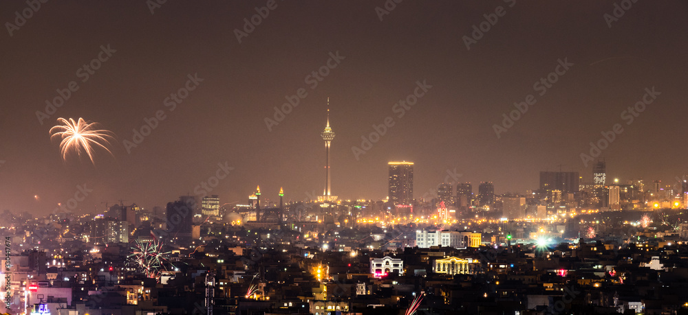 Beautiful and colorful skyline of Tehran city the capital of Iran with ...