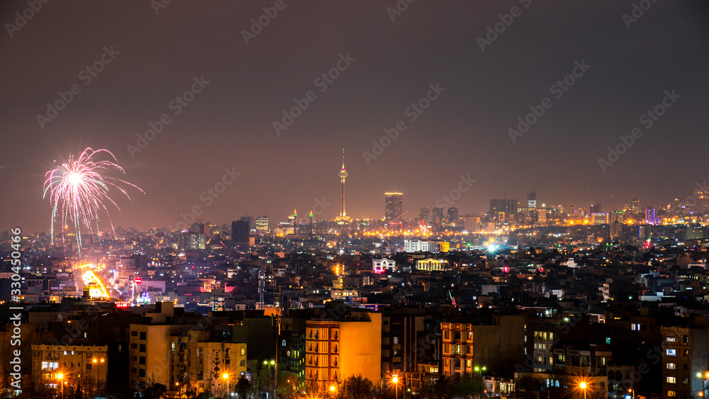 Beautiful and colorful skyline of Tehran city the capital of Iran with ...