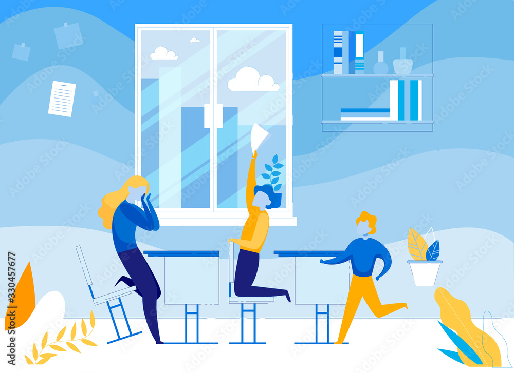 Aggressive Children Boys Bullying Girl Classmate in School. Children ...