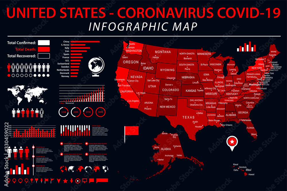 United States Map - Coronavirus COVID-19 Infographic Vector Stock ...