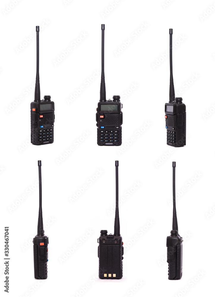 black portable radio transceivers sets isolated on white background ...