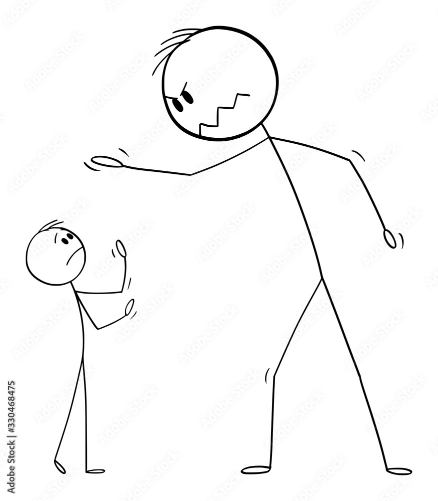 Vector cartoon stick figure drawing conceptual illustration of big man ...