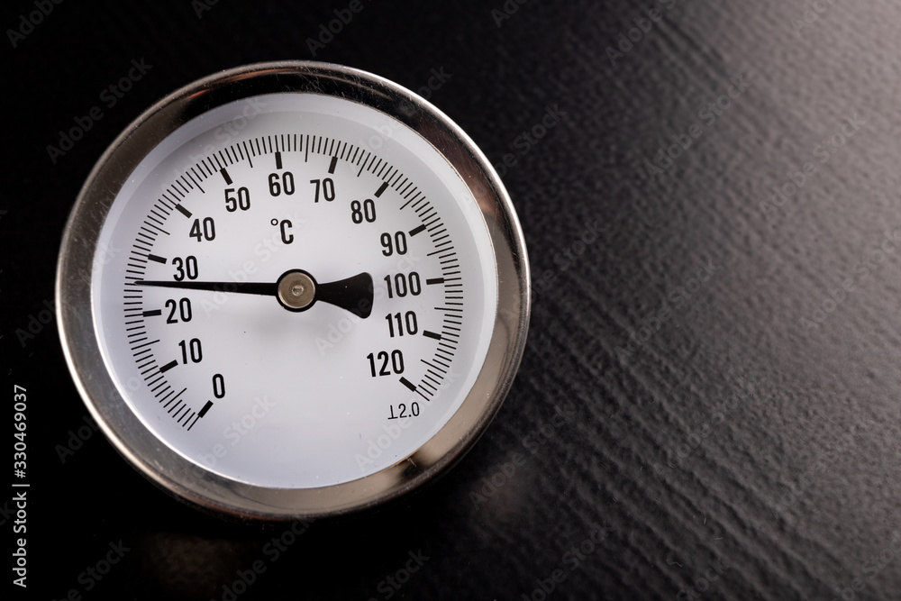 Technical thermometer for temperature measurement. Clock scale for ...