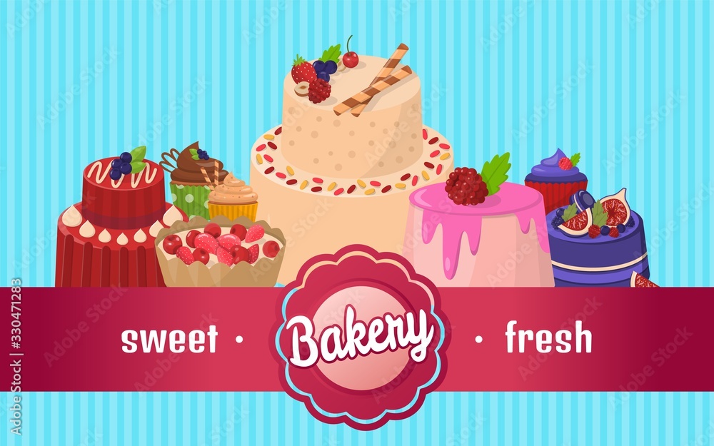 Advertising Poster with Fresh Bakery Products. Cakes and Cupcakes ...
