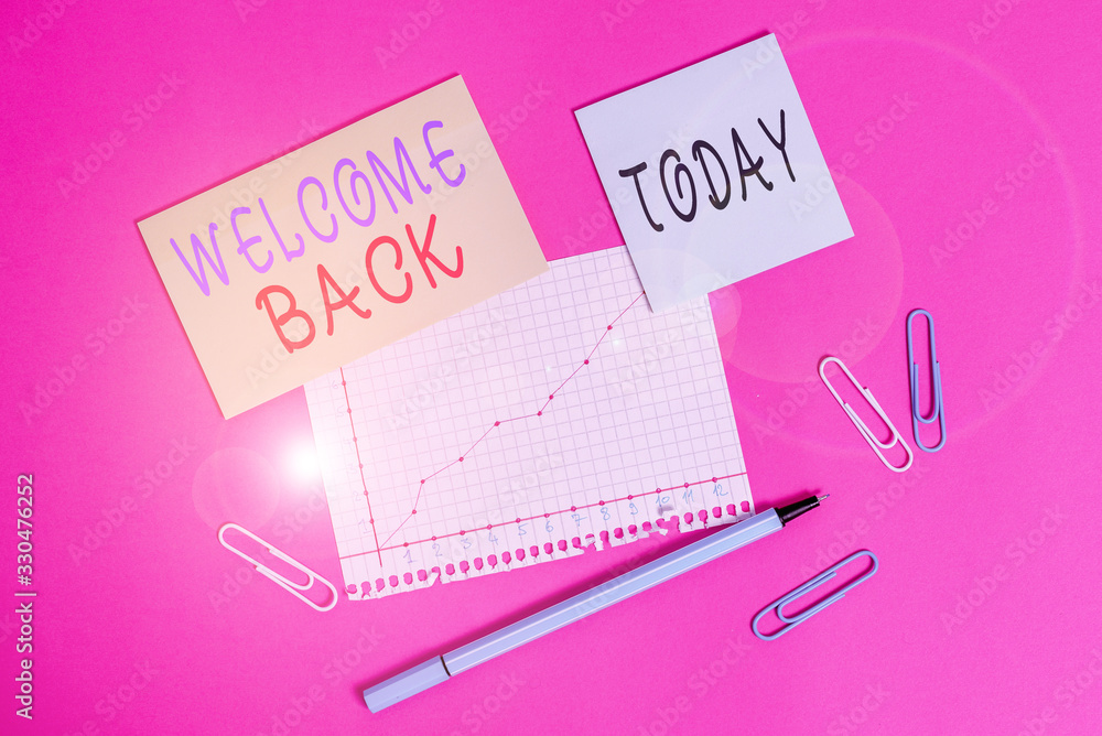 Word writing text Welcome Back. Business photo showcasing something ...