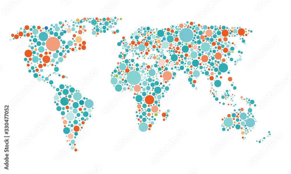 Dots style world map. Abstract world map of green round dots. Vector ...