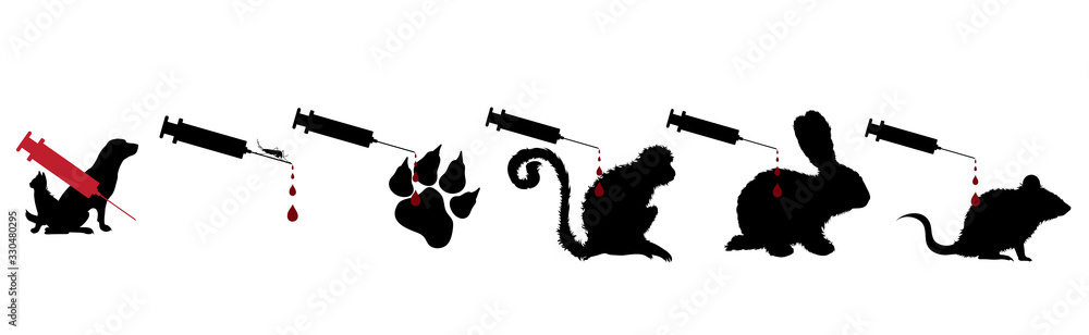 Collection of vector silhouette of testing on animal with injection ...