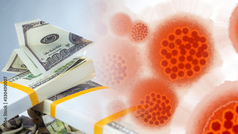 Foto de Epidemic has led to a financial crisis. Virus molecules as a ...
