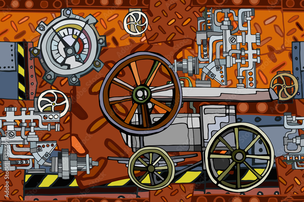 Abstract seamless industrial factory illustration with fictional pipes ...
