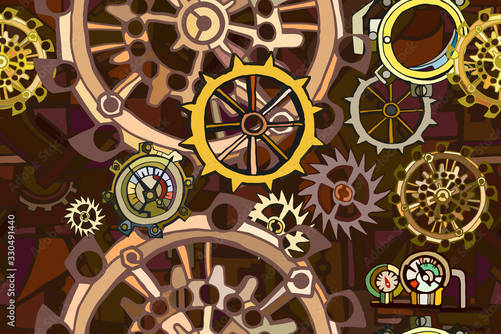 Abstract industrial illustration with fictional gearwheels and abstract ...