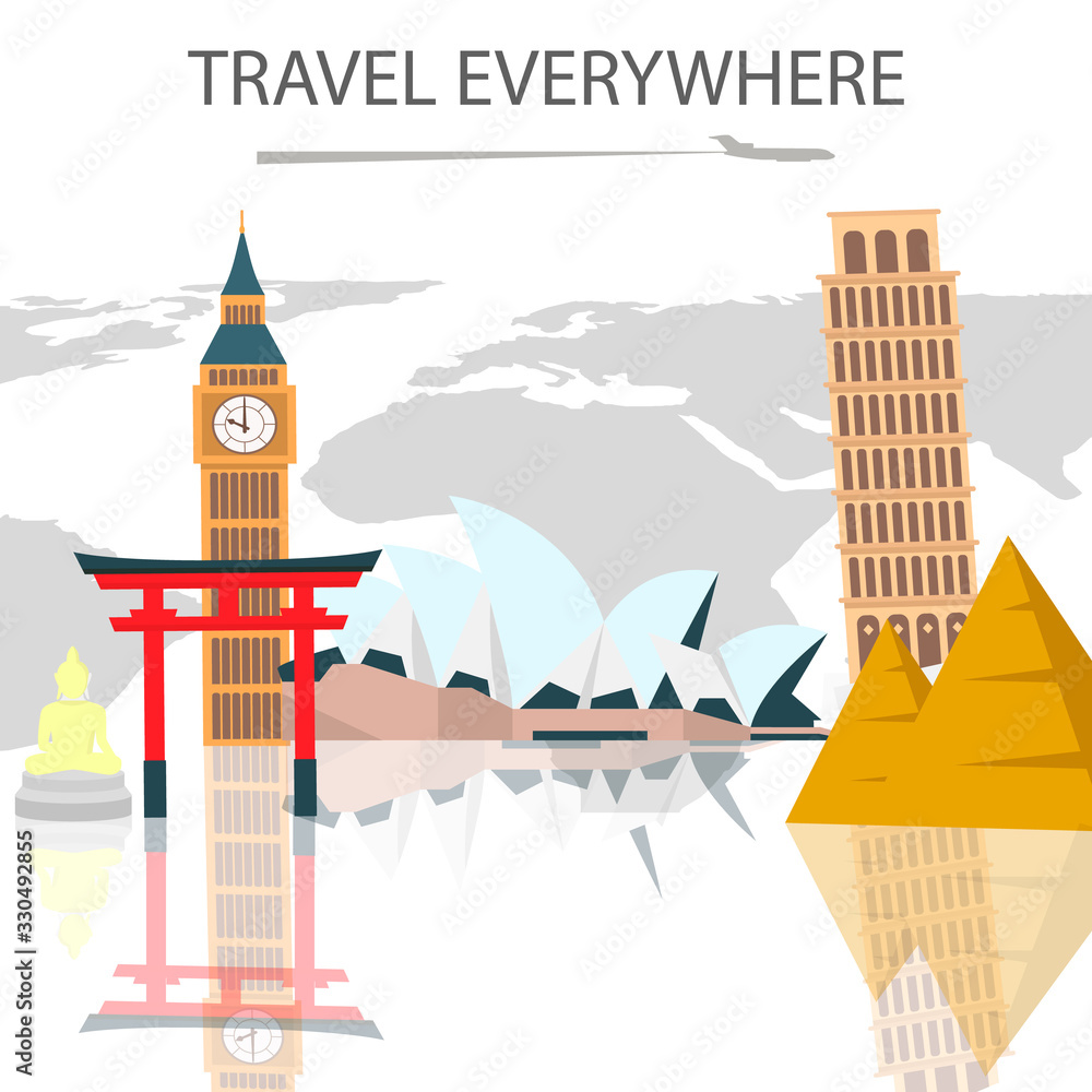 World Tour, Vacation Color Vector Travel Poster. Famous Landmarks on ...
