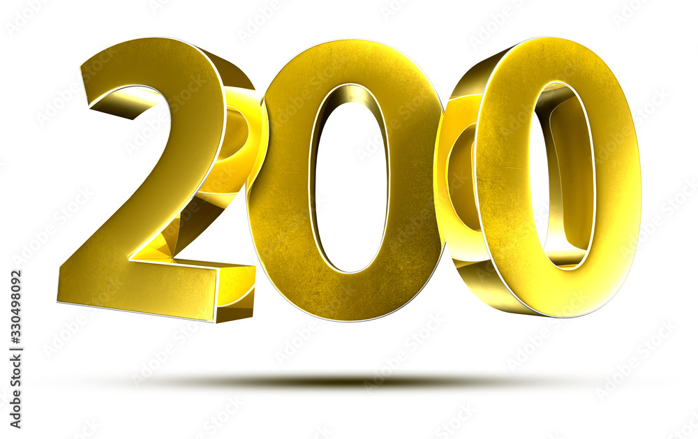 3D illustration Numbers 200 Gold isolated on a white background.(with ...