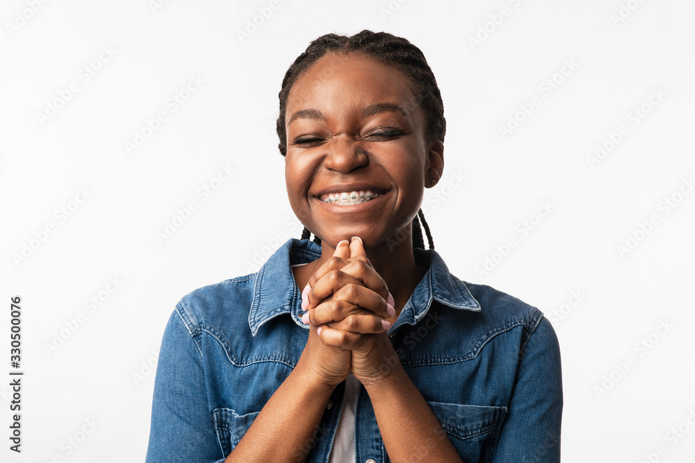 Black Girl Begging Making Pleading Gesture Posing Over White Background ...