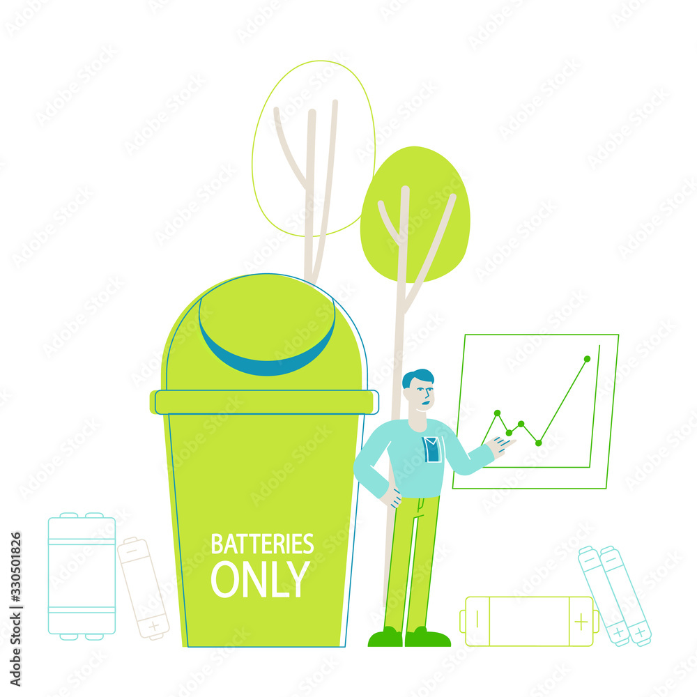 Man Character Perform Growing Arrow Chart with Statistics Information ...