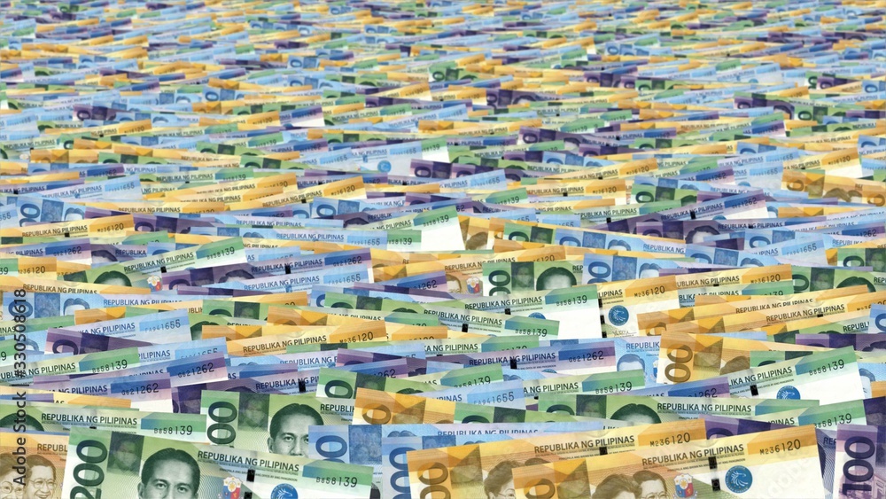 Colorful background of 100, 200, 500 and 1000 Philippines Peso currency ...