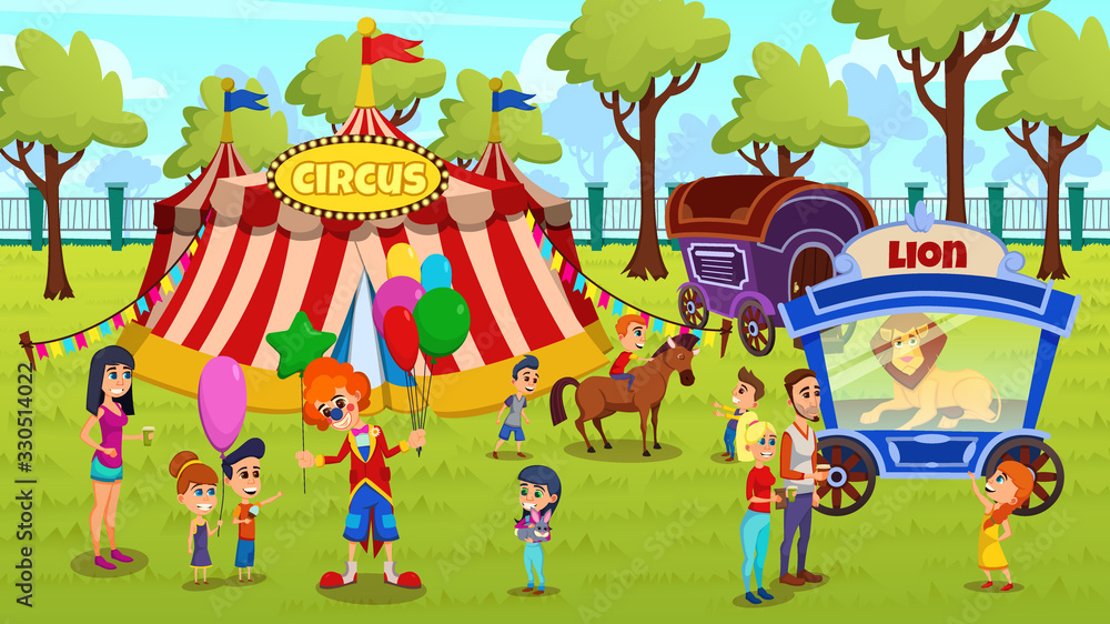 Traveling, Itinerant Circus Cartoon Vector Concept. Happy Kids Playing ...
