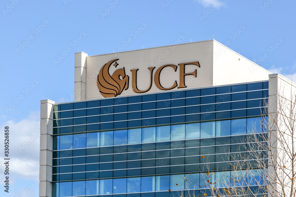 Orlando, Florida, USA- February 9, 2020: Sign of UCF on the building at ...