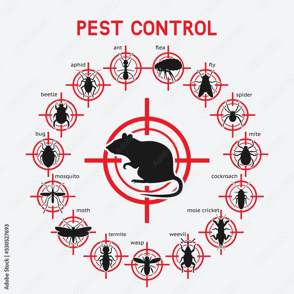 Pest Control icons set on red target Stock Vector | Adobe Stock