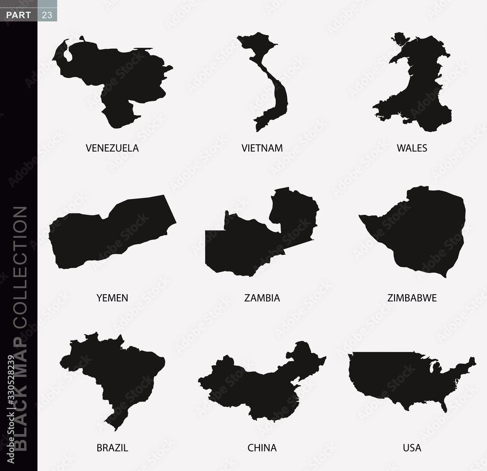 Black map collection, black contour maps of World. Stock Vector | Adobe ...