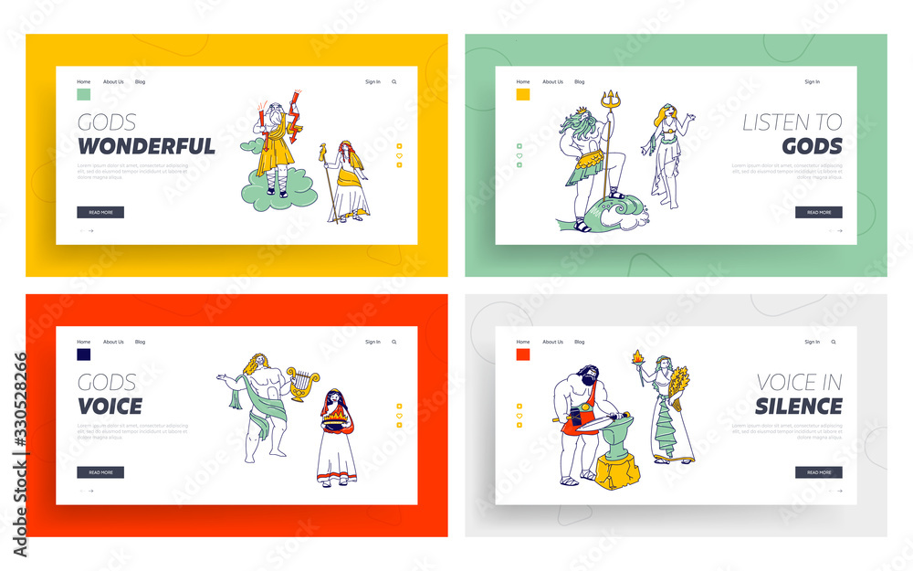 Antique Greek Olympic Gods and Goddess Pantheon Landing Page Template ...