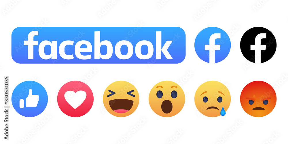 Facebook emoticon buttons. Collection of Emoji Reactions for Social ...