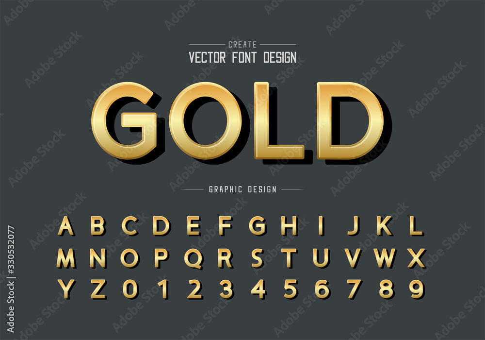 Gold font and alphabet vector, Golden design typeface and number ...