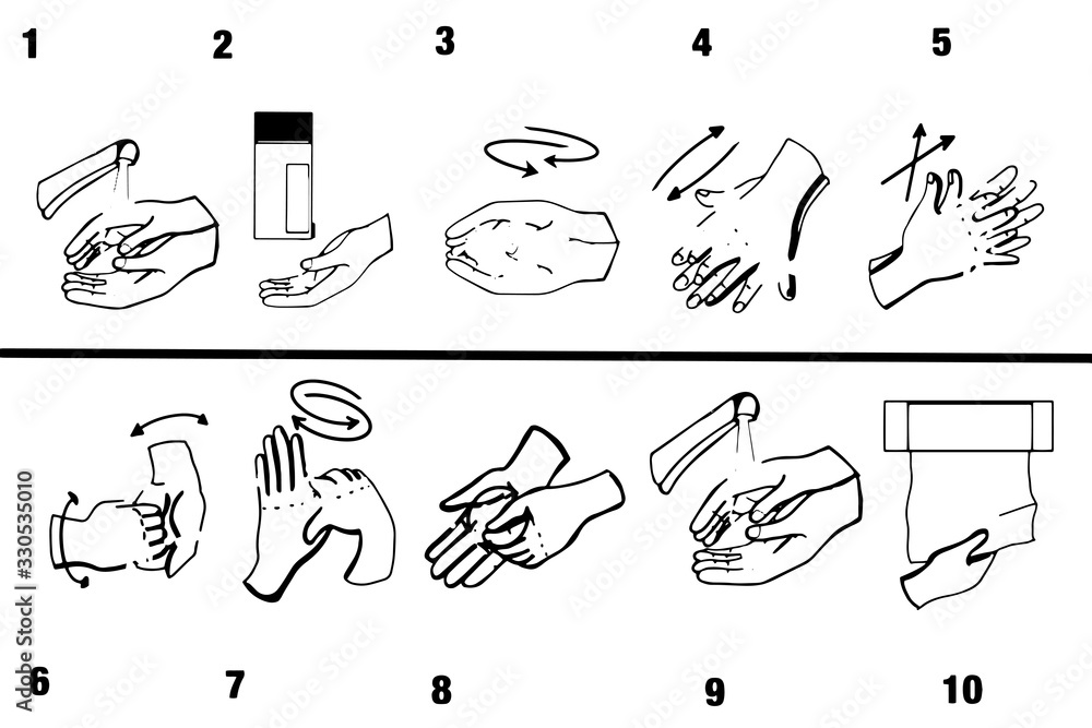 how to wash hands for health symbol icon graphic schema black white ...
