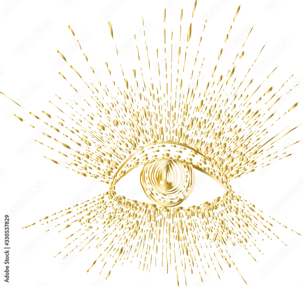 Gold Eye in the sun. Divine symbol. Modern trendy style illustration ...