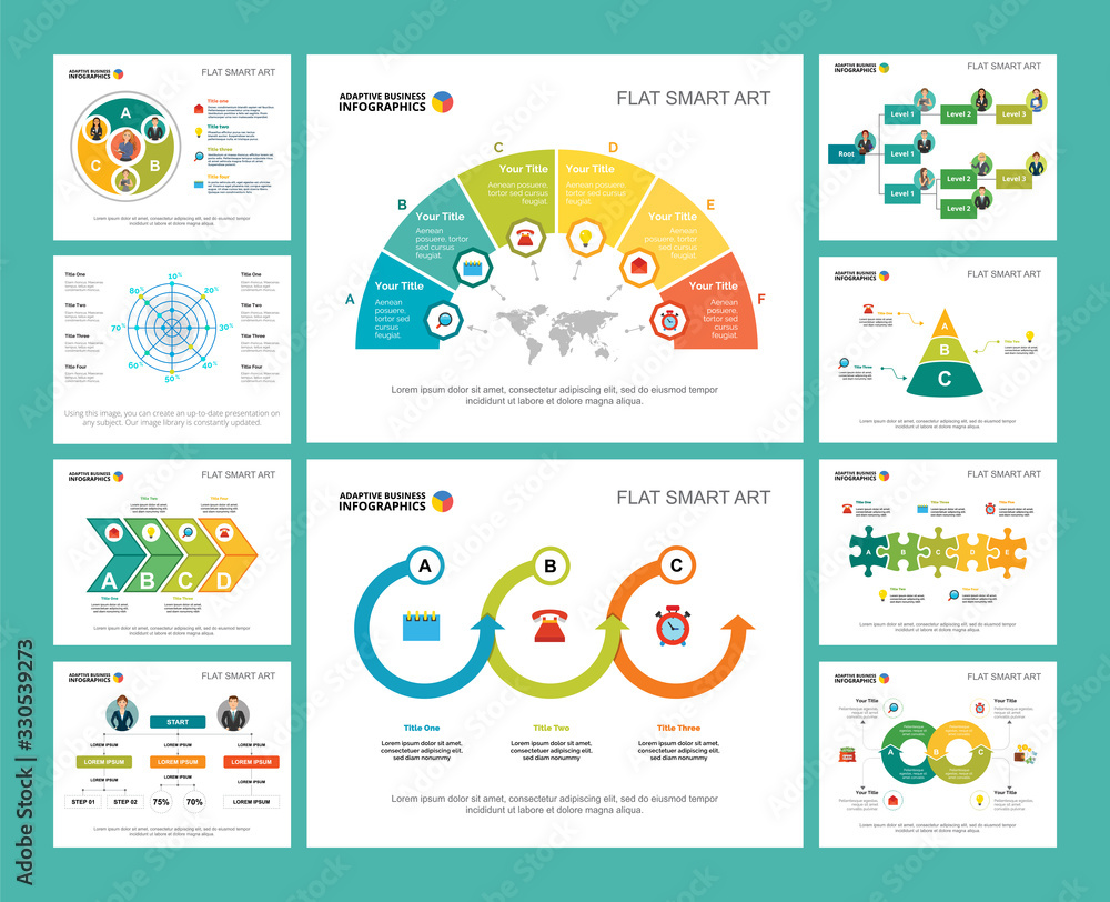 Colorful startup and management infographic charts set. Business design ...