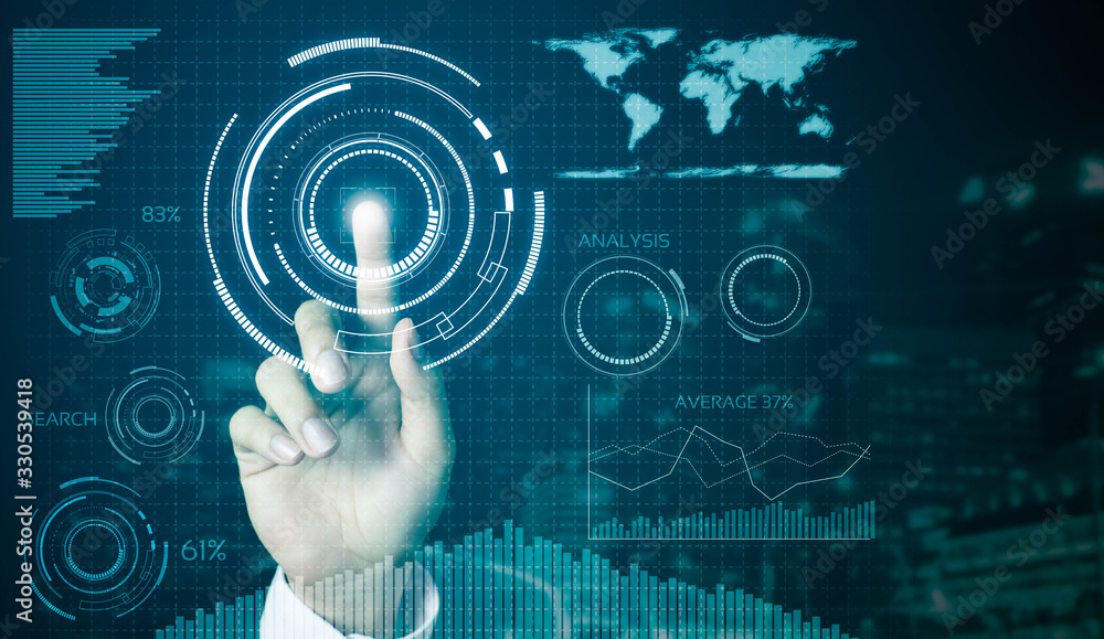 The hand of business people are touching the technology of the future ...
