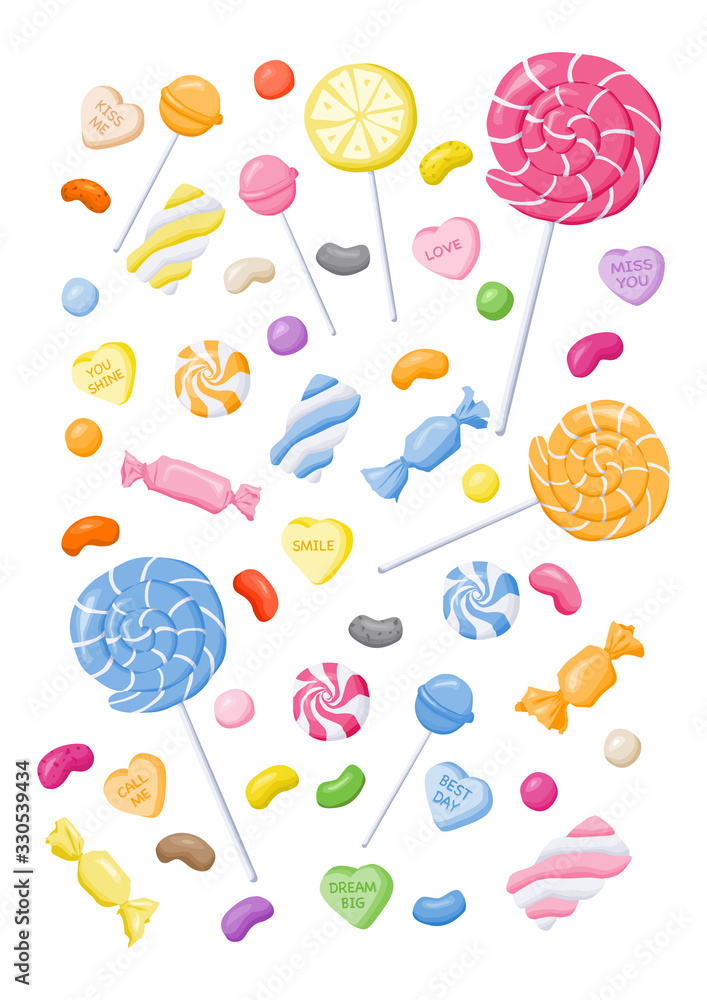 Sweet lollipops vector illustration for kids poster on white background ...