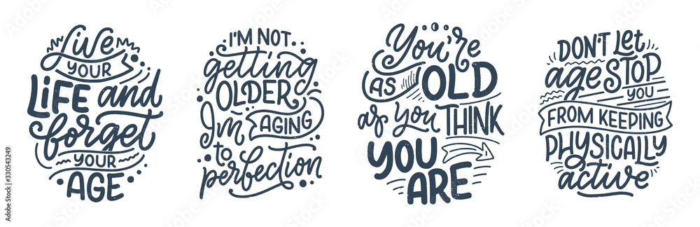 Set with modern and stylish hand drawn lettering slogans. Quotes about ...