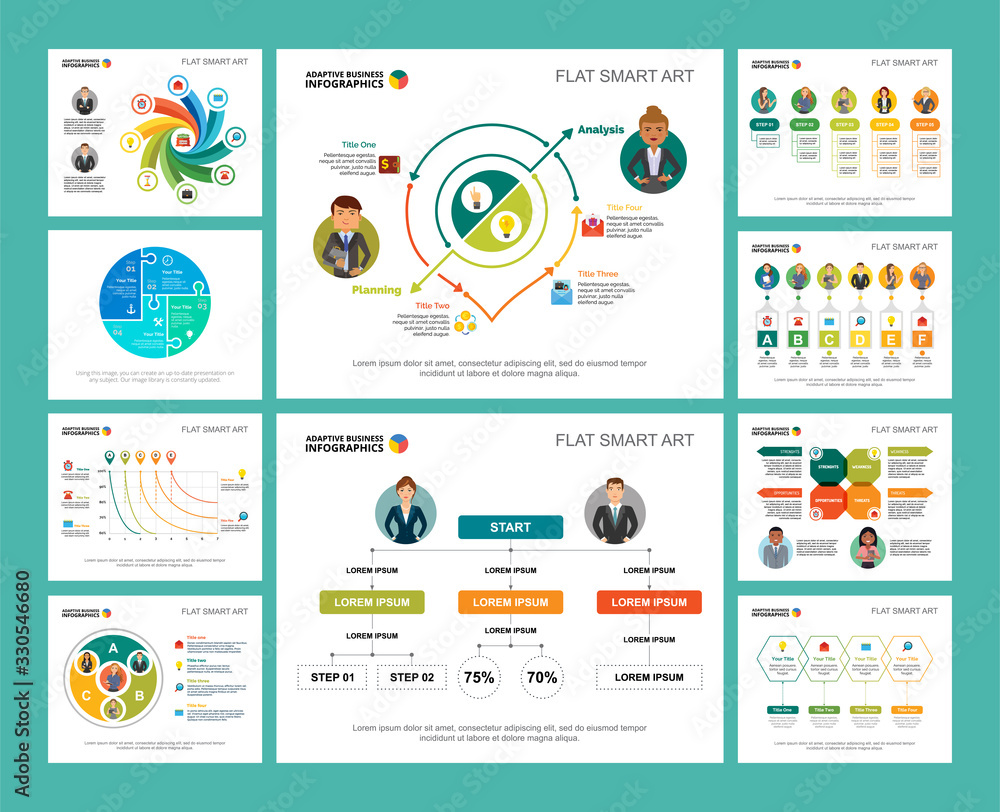 Colorful research and planning infographic charts set. Business design ...